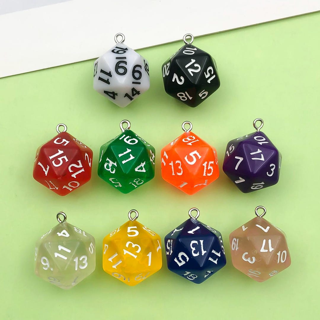 10pcs Polyhedral Dice Charms, 20-sided Colorful Transparent Acrylic ...