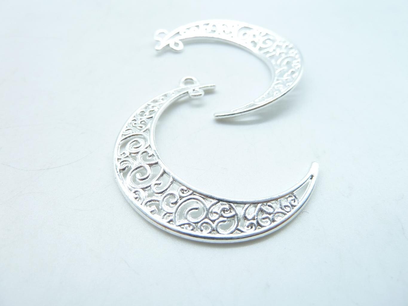 10pcs 32x38mm Silver Plated Filigree Moon Shape Earring Necklace ...