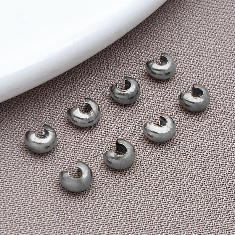 10/30pcs Crimp Beads for Jewelry Making Stainless Steel Half Round Open ...