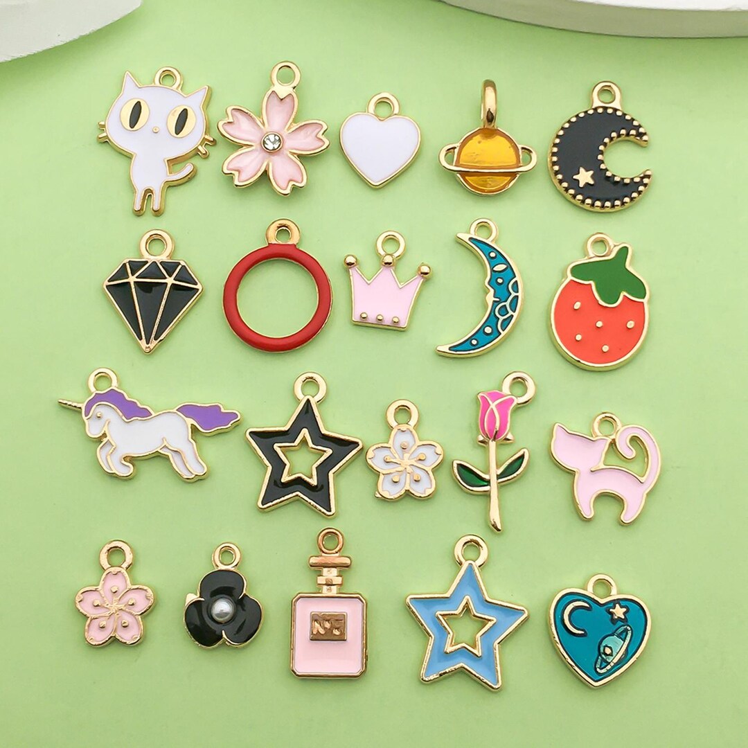 20pcs Fashion Cute Enamel Assorted Charms Gold Plated Pendant for DIY ...