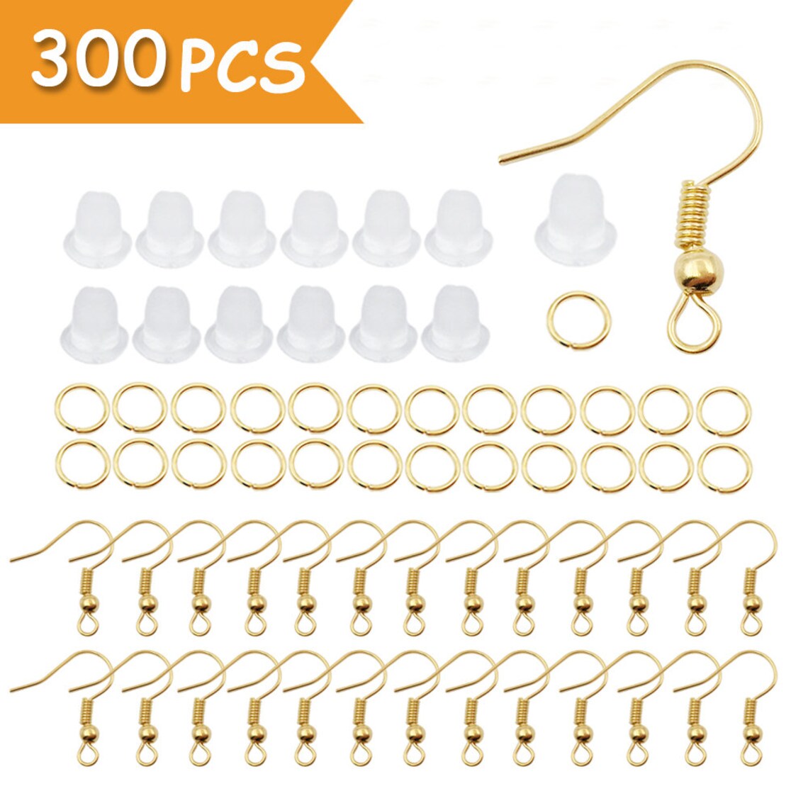 300pcs Nickel Free Iron Ear Hook Clasp With Bead Hooks Earring Clasp ...