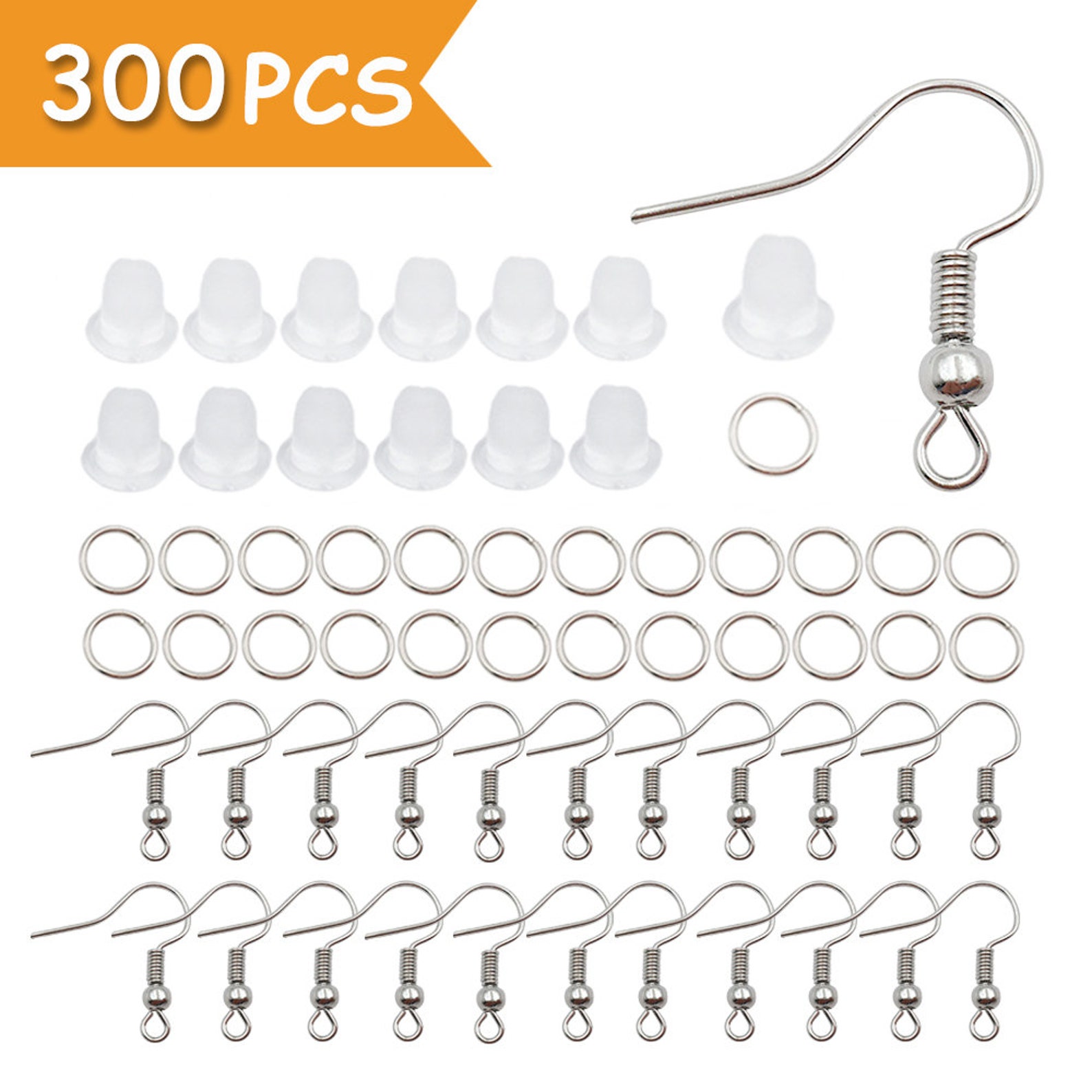 300pcs Nickel Free Iron Ear Hook Clasp With Bead Hooks Earring Clasp ...