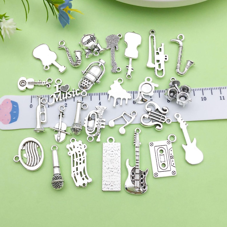 50pcs Bulk Enamel Music Charms Tibetan Guitar Notes Piano Musical ...