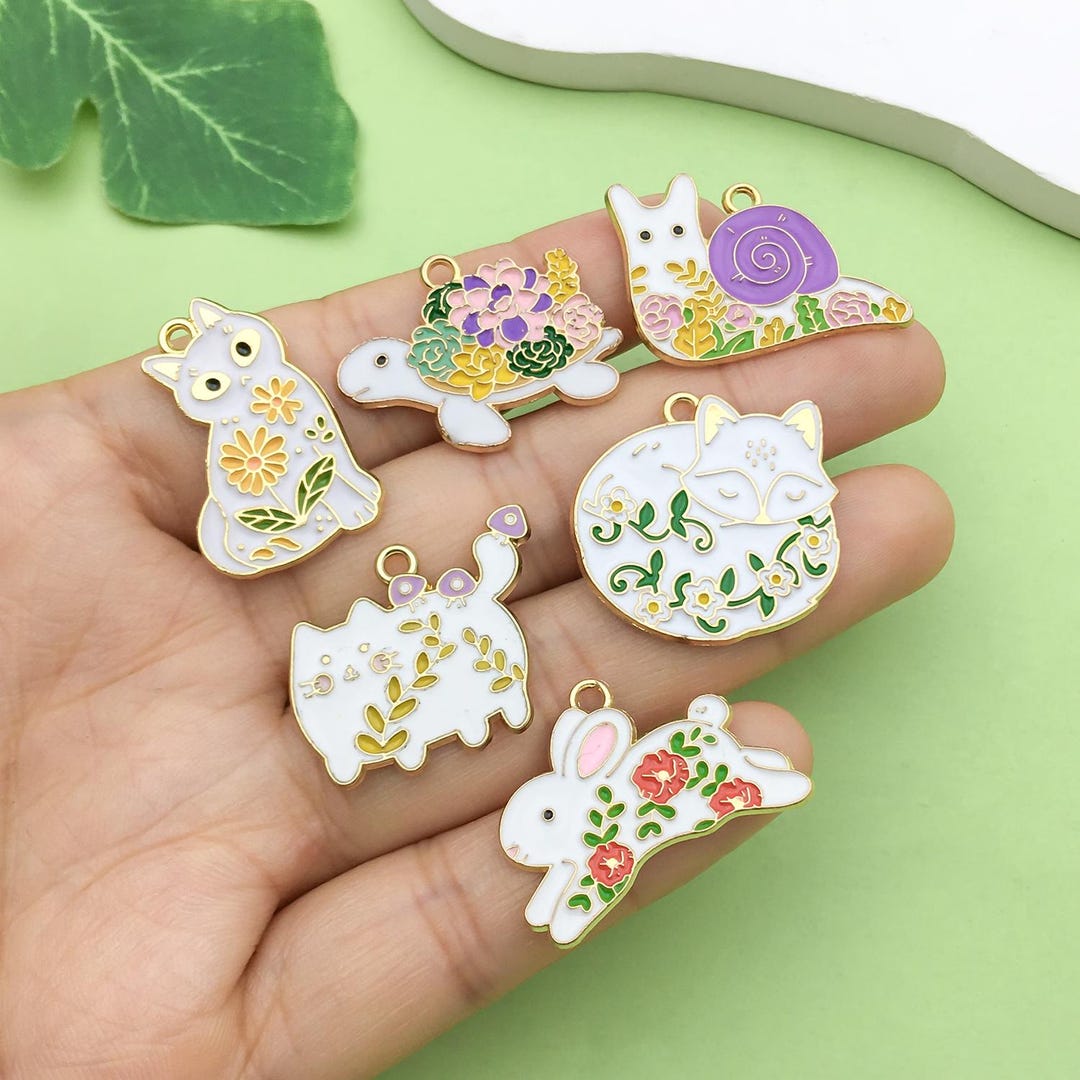 5/12pcs Enamel Cartoon Cute Snail Turtle Rabbit Charms Alloy Pendant ...