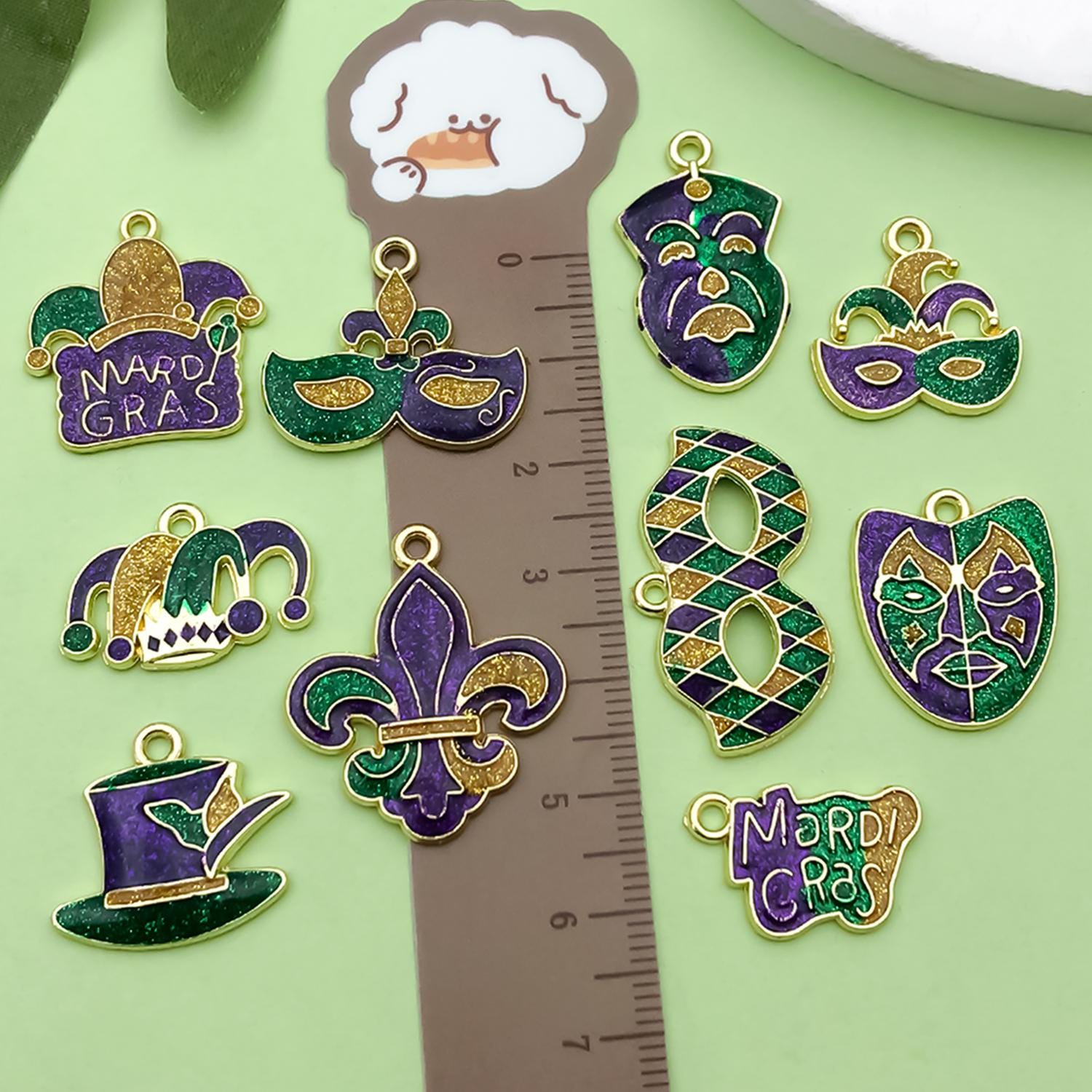 10pcs Mix Mardi Gras Charms Carnival Mask Crown Jester Enamel Pendants ...