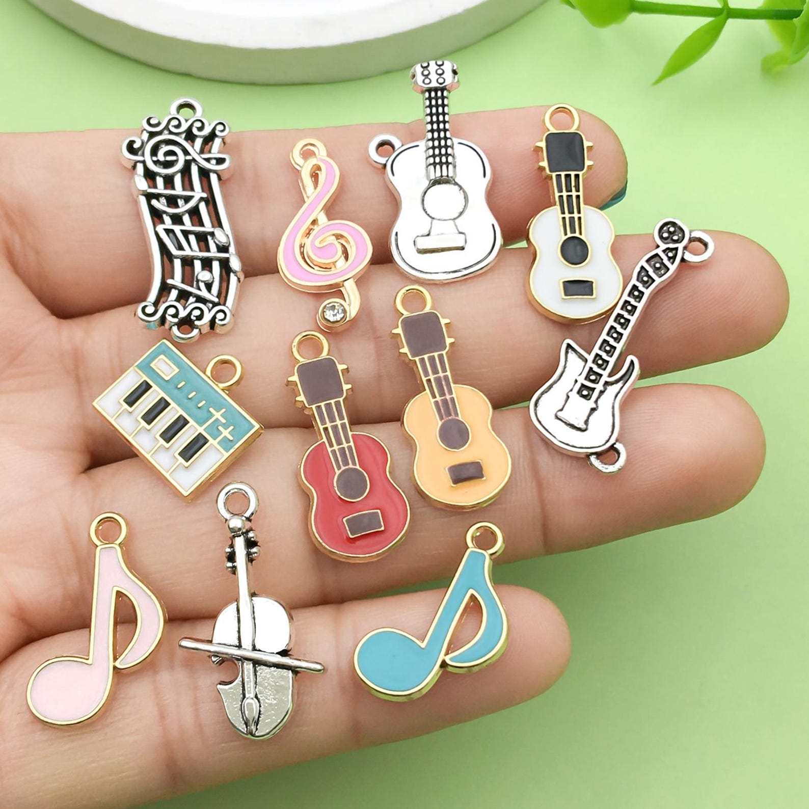 50pcs Bulk Enamel Music Charms Tibetan Guitar Notes Piano Musical ...