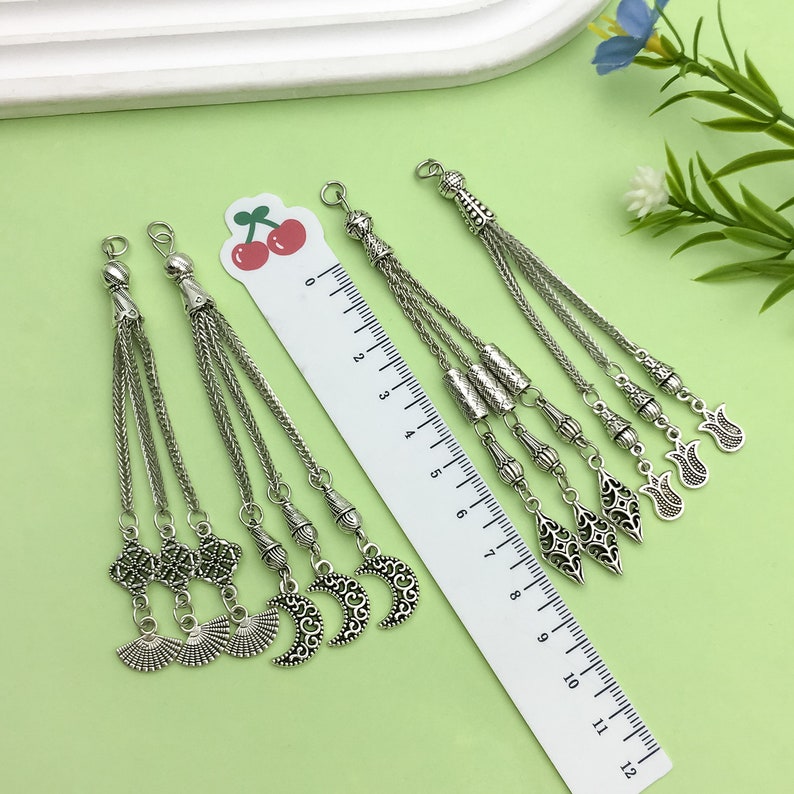 5pcs Tibetan Metal Tassel Bag Pendant Key Chain Tassel Charm Flower ...