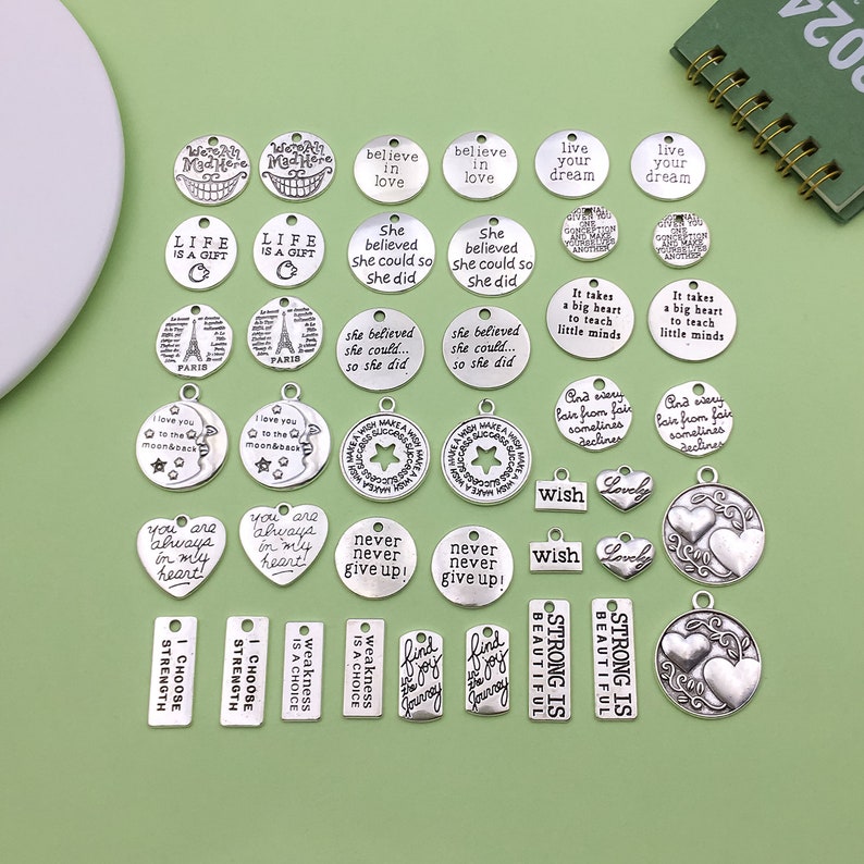 10/40pcs Inspiration Words Charms Craft Supplies Pendants for Crafting ...