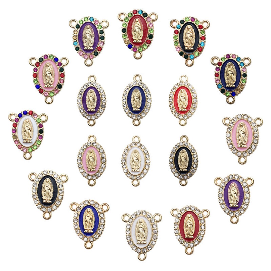 10/15/20PCS Saint Crystal Rhinestone Connectors Virgin Mary Charm for ...