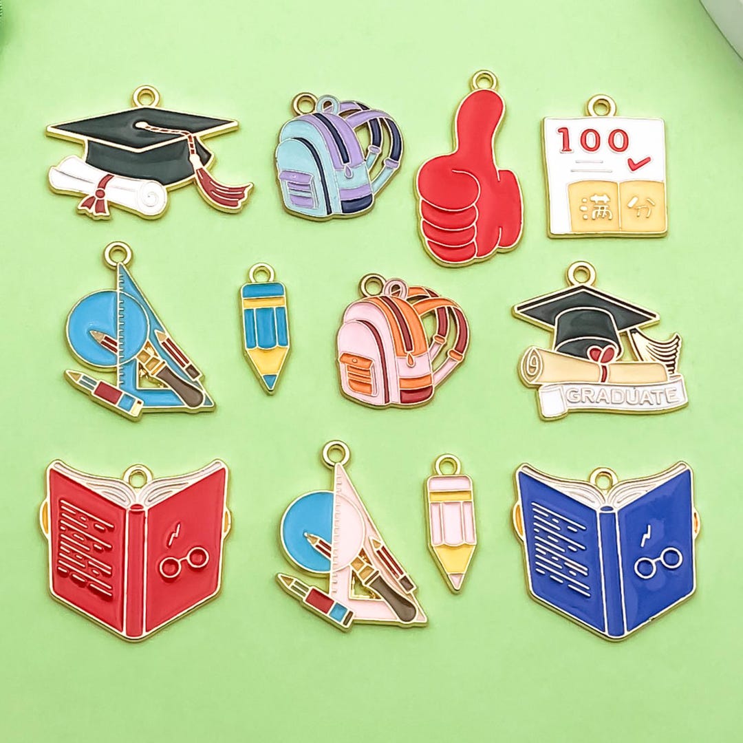 10/12pcs Mix Enamel Graduation Cap School Uniform Alloy Charms for ...