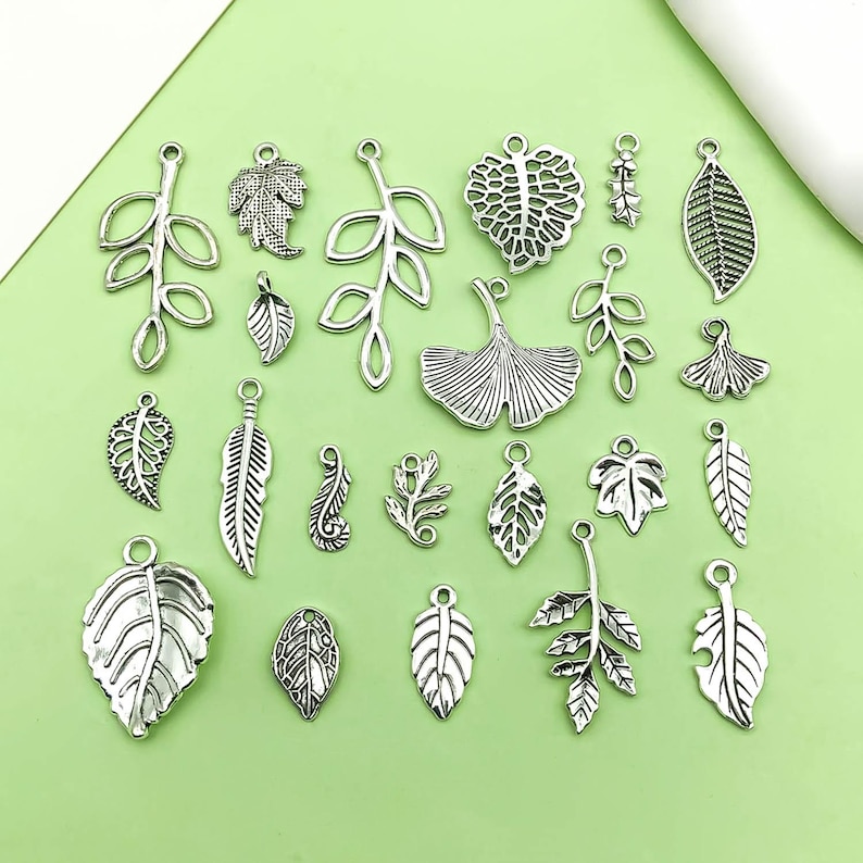 Mix20pcs Bulk Antique Silver Leaves Charms Pendant for DIY Bracelets ...