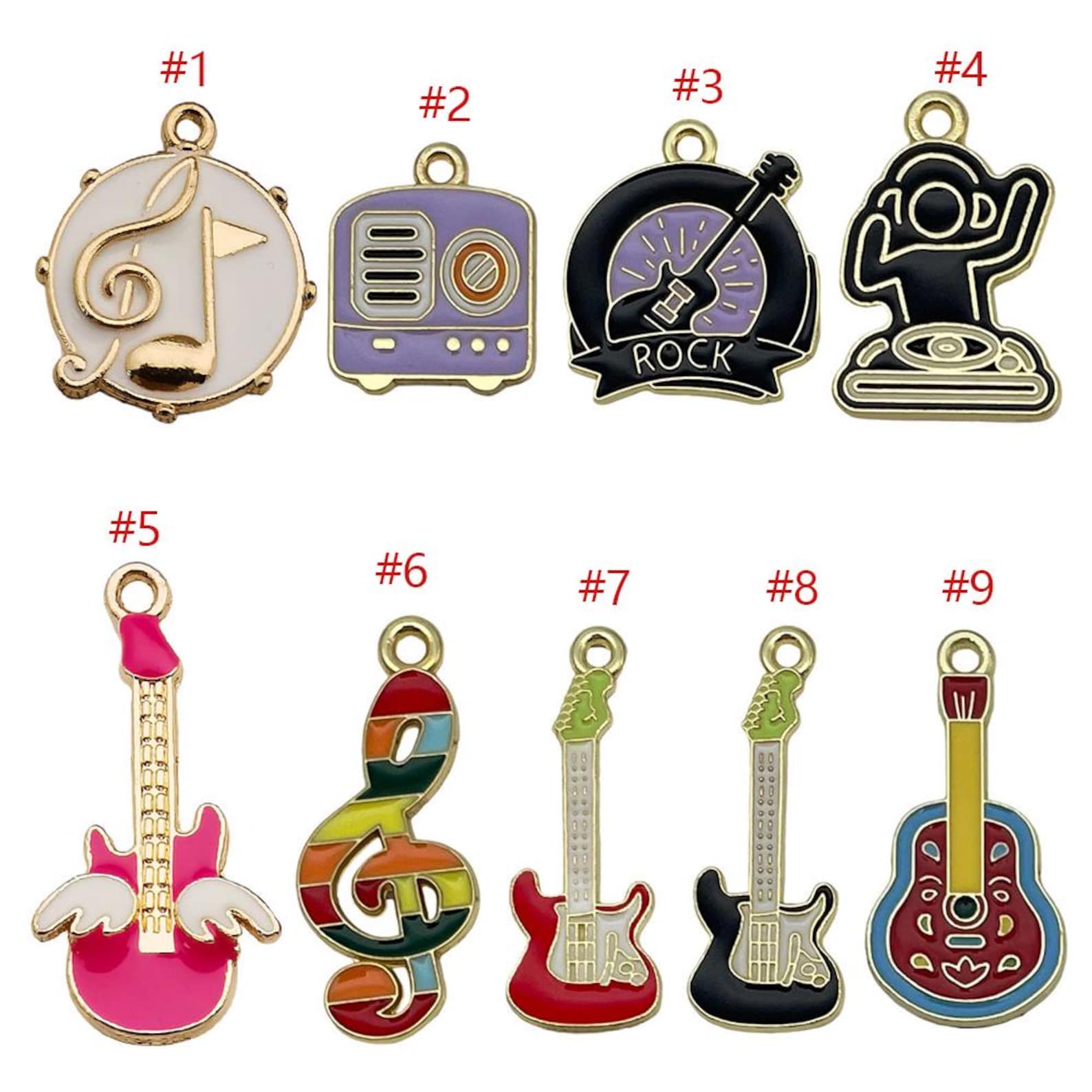 10pcs Enamel Music Theme Note Guitar & Records Music Notes Charms ...