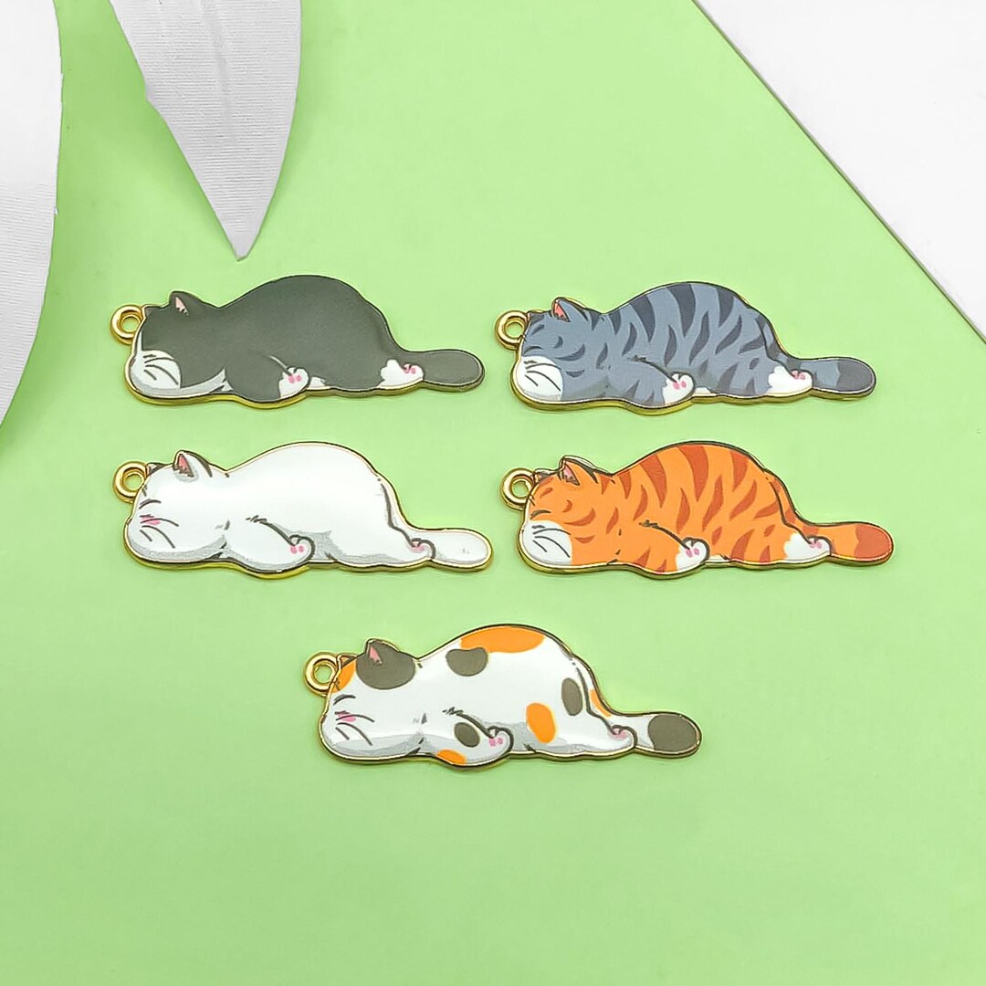 10pcs Enamel Cute Cartoon Cat Alloy Pendants for Bracelets Earrings ...
