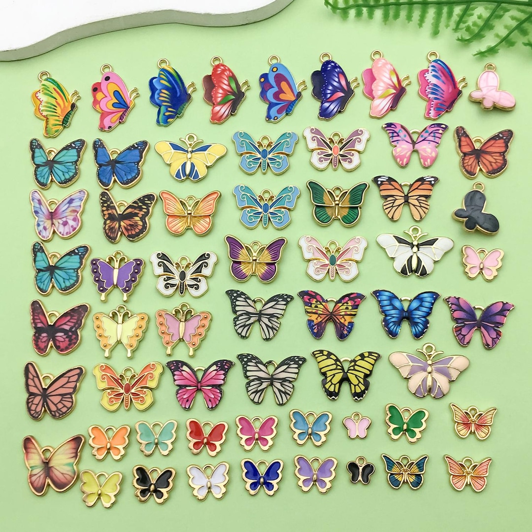 60pcs Mixed Bulk Butterflies Charms Assorted Gold Enamel Butterfly ...