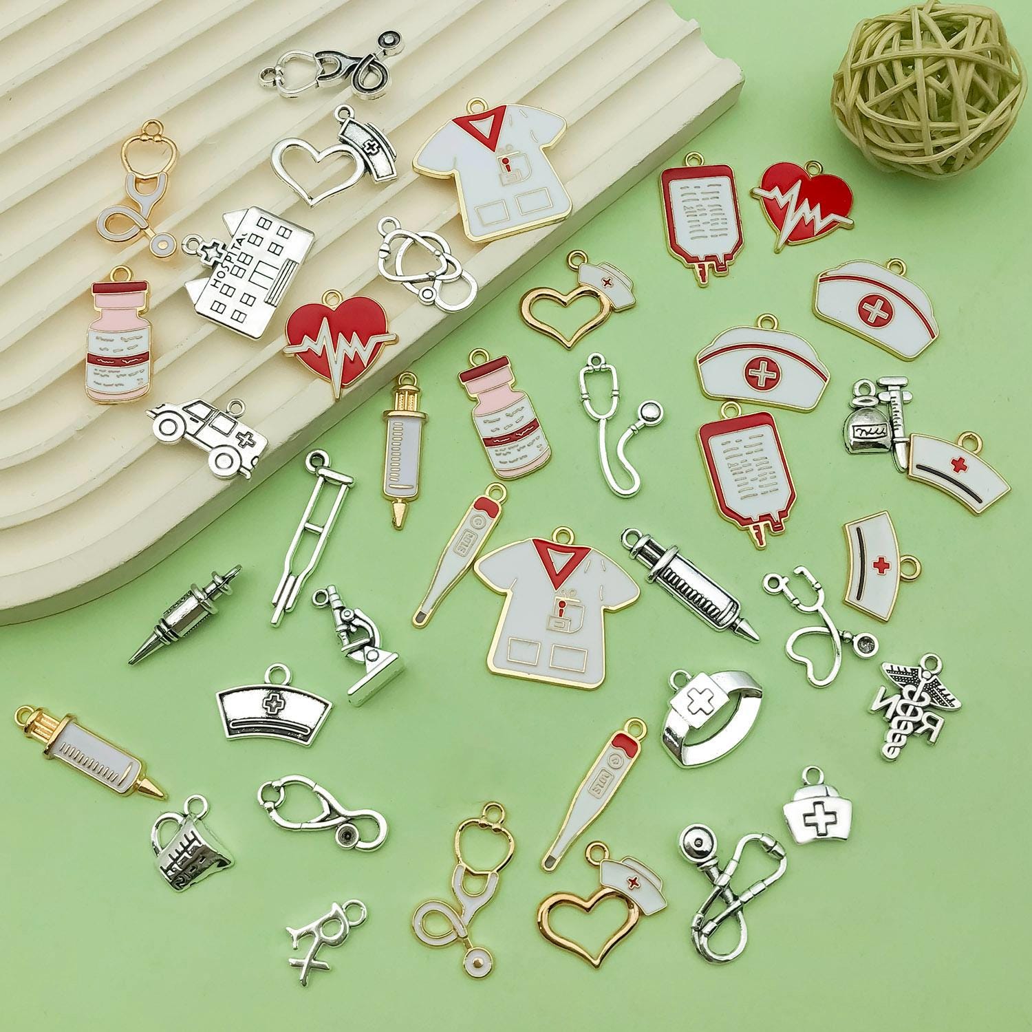 40pcs Mix Bulk Nurse Charms Stethoscope Charms Antique Medical Charms ...