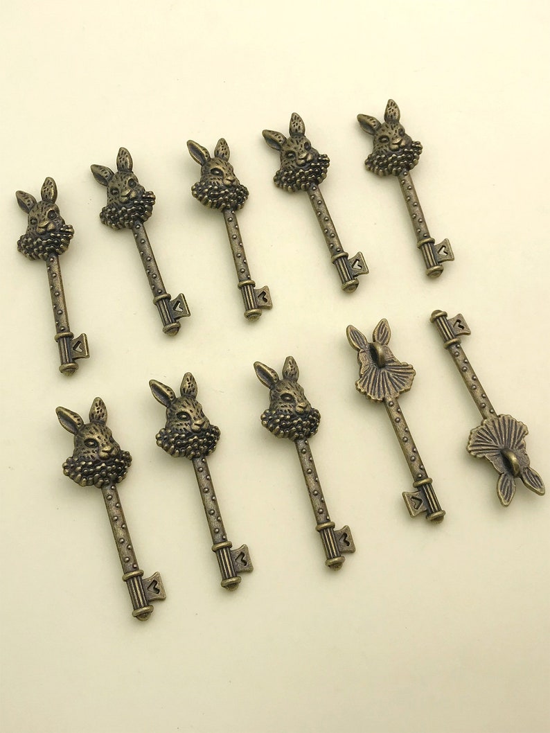 10pcs 16x51mm Antique Bronze Alice Rabbit Bunny Key Charm Pendant C8333 ...