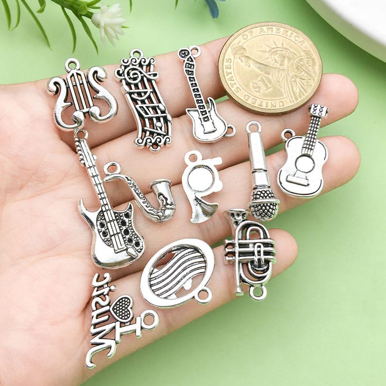 50pcs Bulk Enamel Music Charms Tibetan Guitar Notes Piano Musical ...