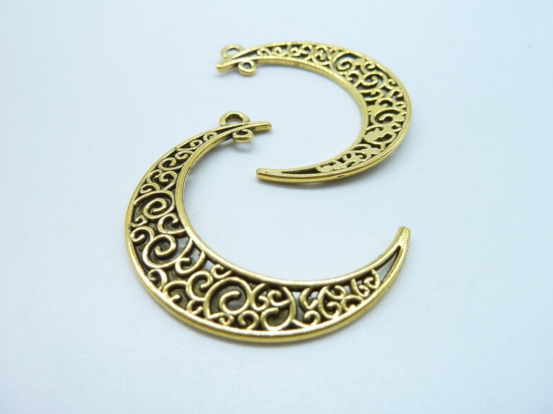 10pcs 32x38mm Antique Gold Filigree Moon Charm Quarter Moon - Etsy