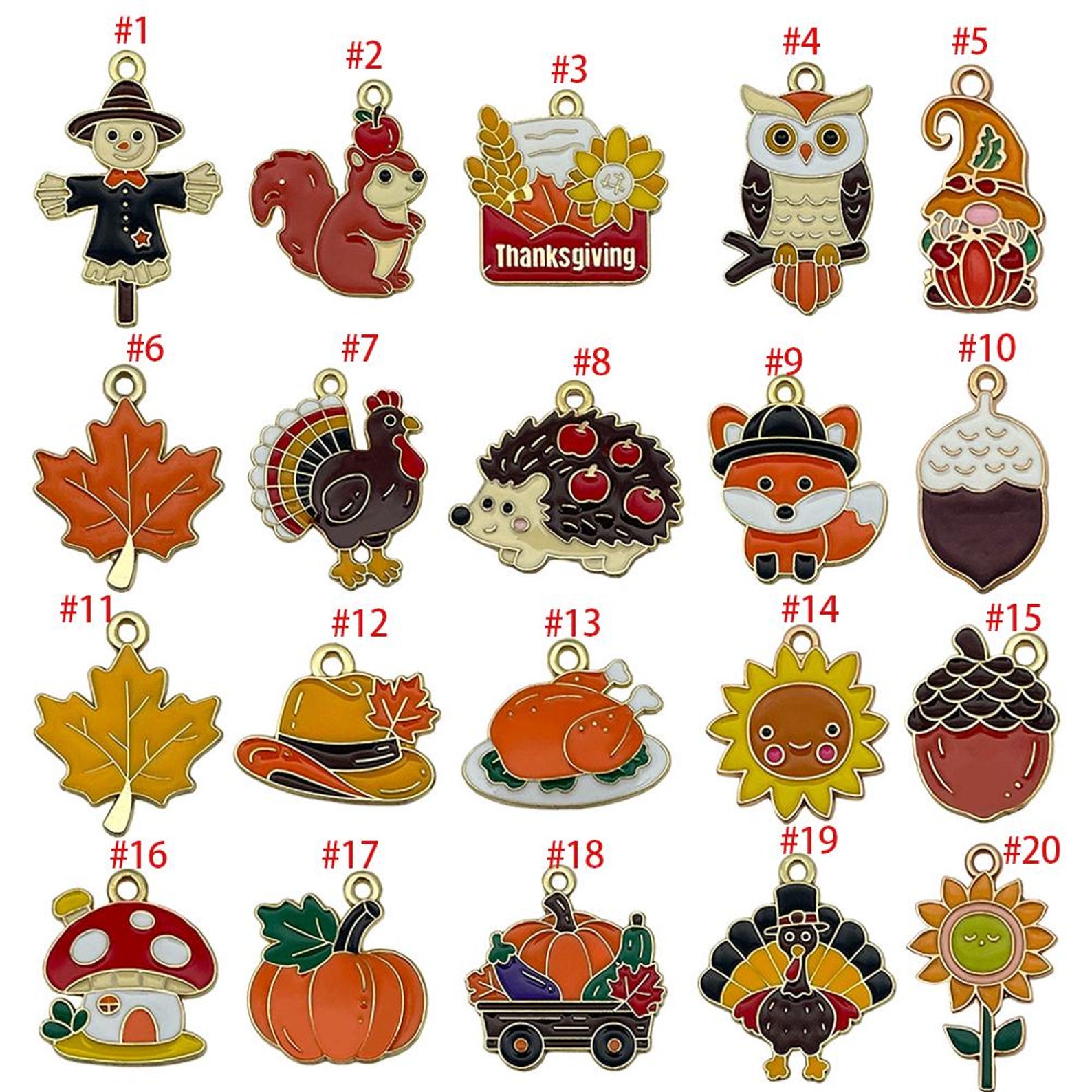 10/20pcs Fashion Enamel Fall Thanksgiving Charms Turkey Pumpkin Maple ...
