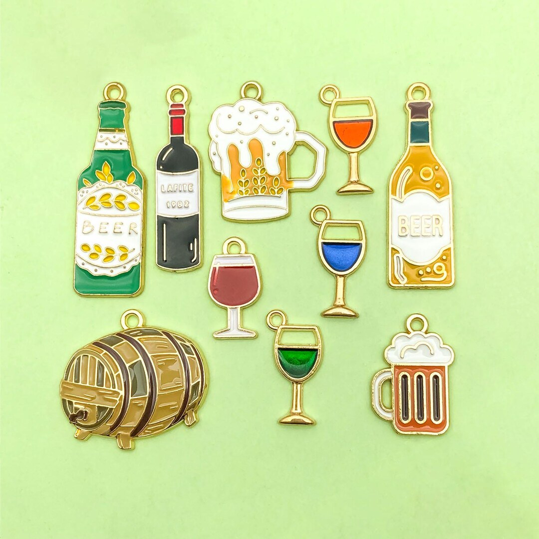 10pcs Fashion Enamel Red Wine Glass Beer Charm DIY Pendant for Jewelry ...