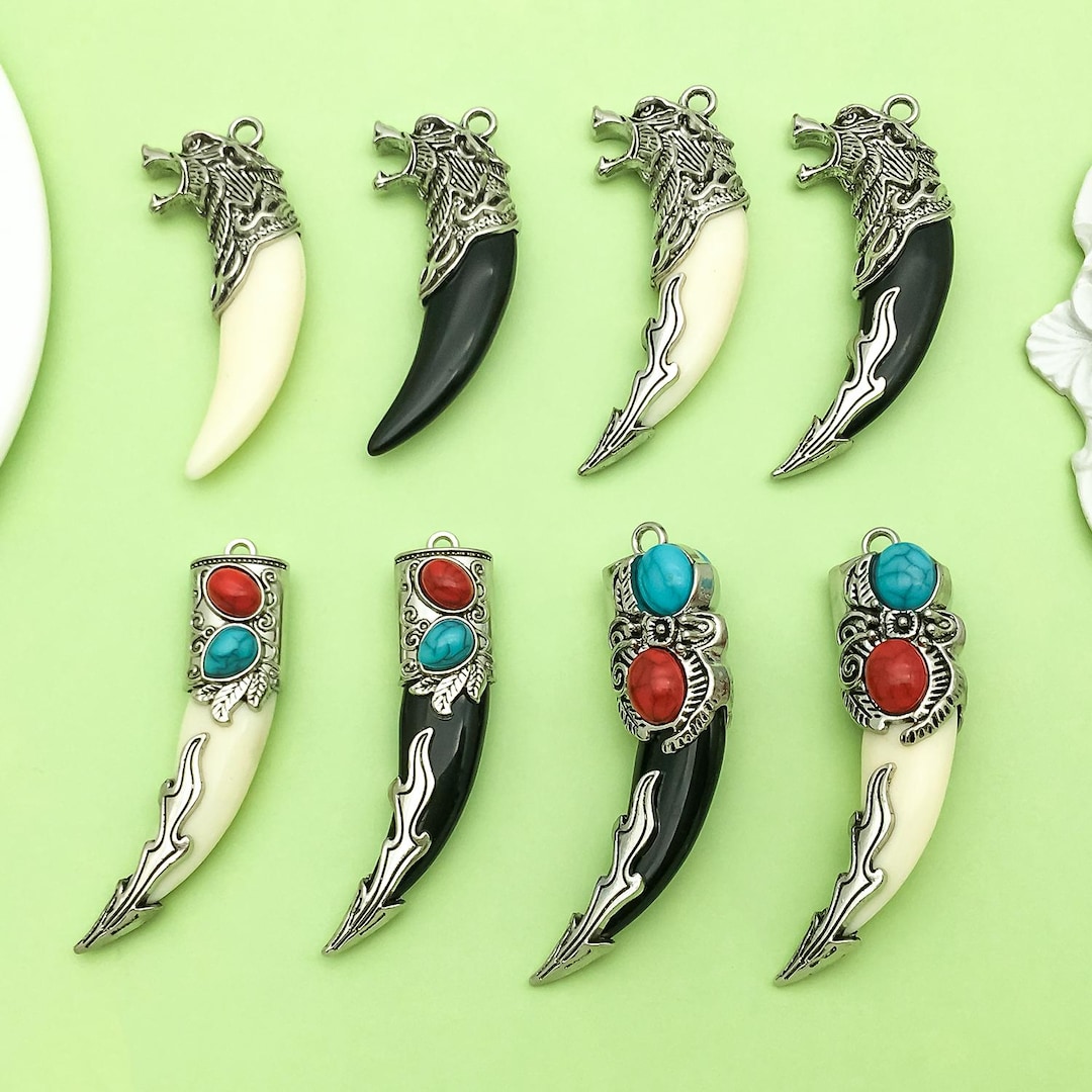 5/8pcs Artifical Wolf Teeth Wolf Head Charms Resin Wolf Fangs Pendant ...