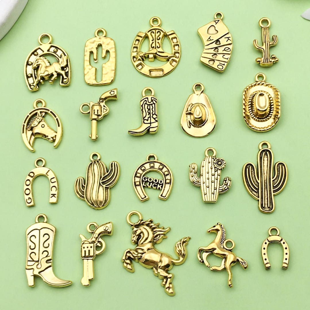 10/20pcs Antique Golden Western Cowboy Cactus, Cowboy Boots Alloy ...