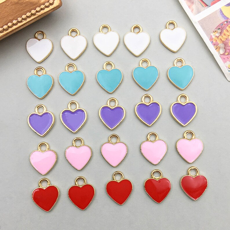 Mix Bulk 25pcs Enamel Heart Charms Plated Gold Cute Love Heart Pendant ...