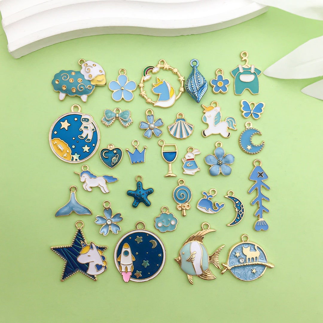 Lake Blue Enamel Gold Plated Mix Charms Pendant for Bracelets Necklace ...