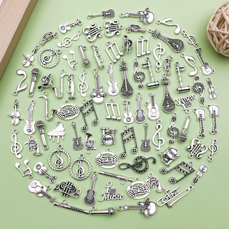 Mix 20/50/100pcs Bulk Antique Silver Musical Instrument Guitar Charms ...