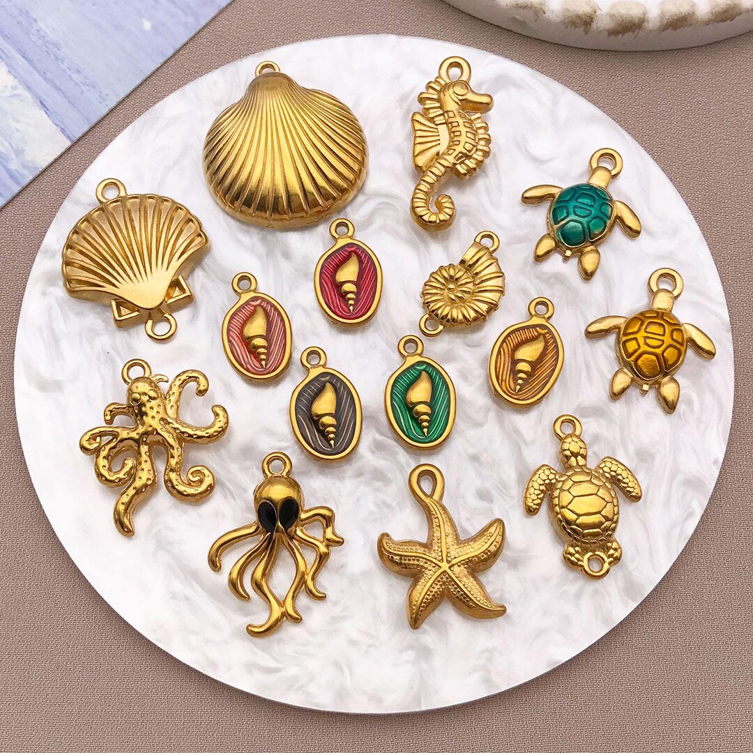 2pcs Fashion Enameled Stainless Steel Marine Life Charm Starfish Shell ...