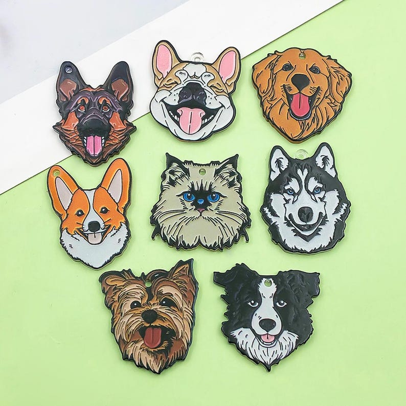 8/10pcs Double-sided Acrylic Dog Animal Charm Printed Resin Pendant for ...