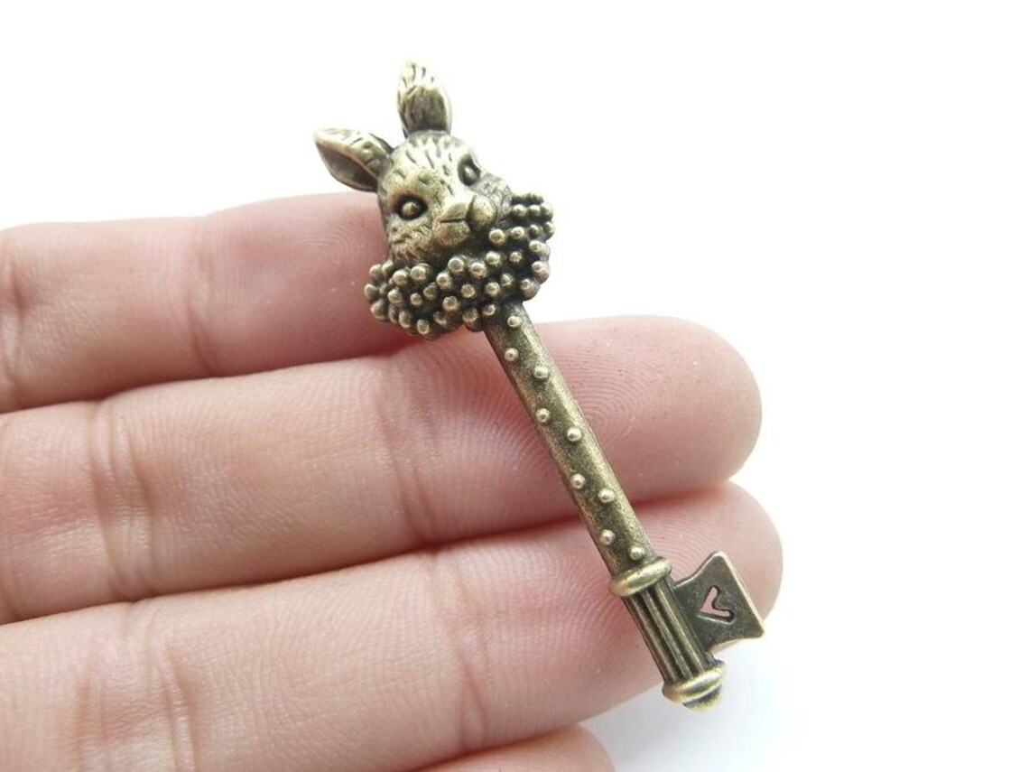 10pcs 16x51mm Antique Bronze Alice Rabbit Bunny Key Charm Pendant C8333 ...