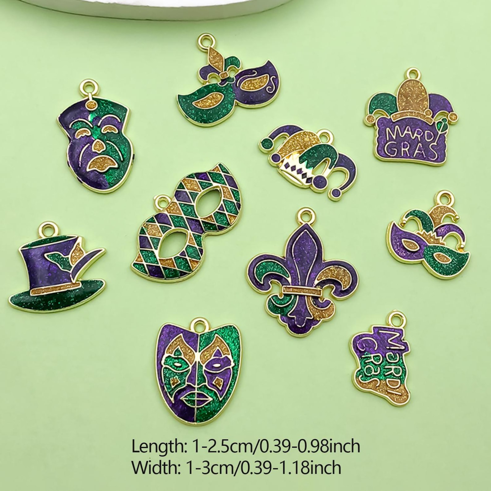 10pcs Mix Mardi Gras Charms Carnival Mask Crown Jester Enamel Pendants ...