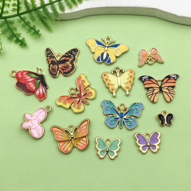 60pcs Mixed Bulk Butterflies Charms Assorted Gold Enamel Butterfly ...
