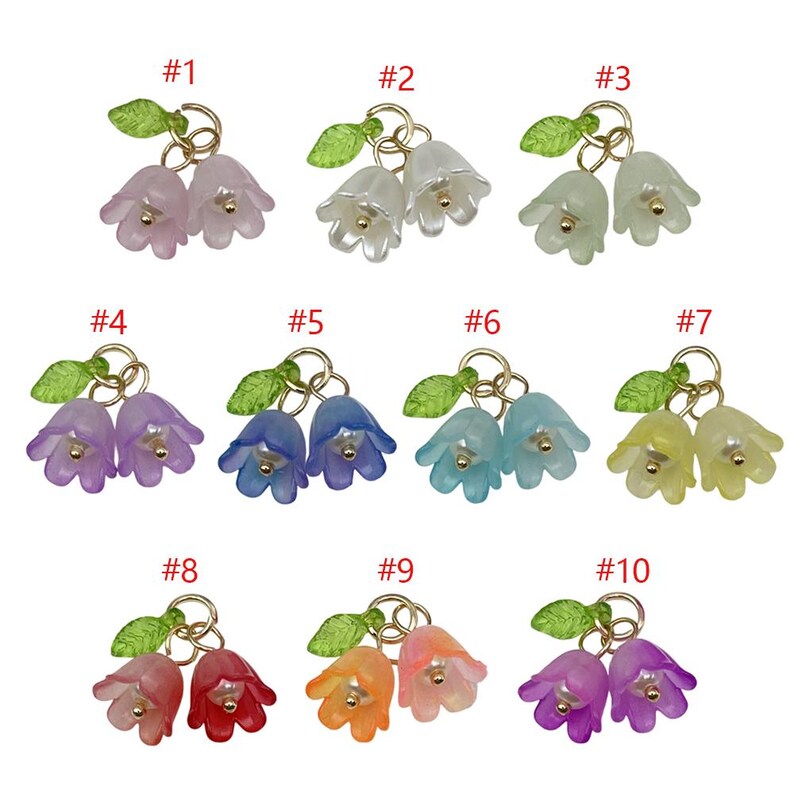 10pcs Acrylic Flower Charms Lily of the Valley Plastic Pendants With ...