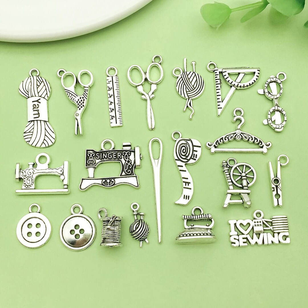 20pcs Antique Silver Sewing Crafts Charms Collection Seamstress ...