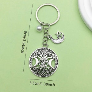1 Pc Moon Pentagram Flower Pattern Silvery Round Dangle Keychain ...