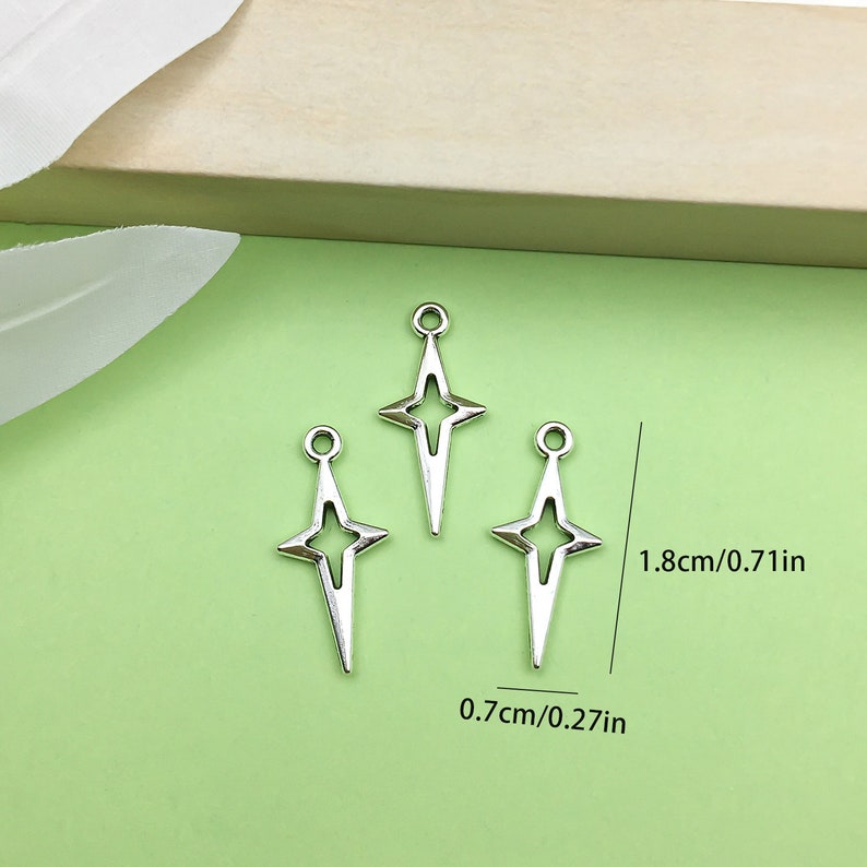 20pcs Silver Four-pointed Star Charm Pendant for Jewelry DIY Handmade ...