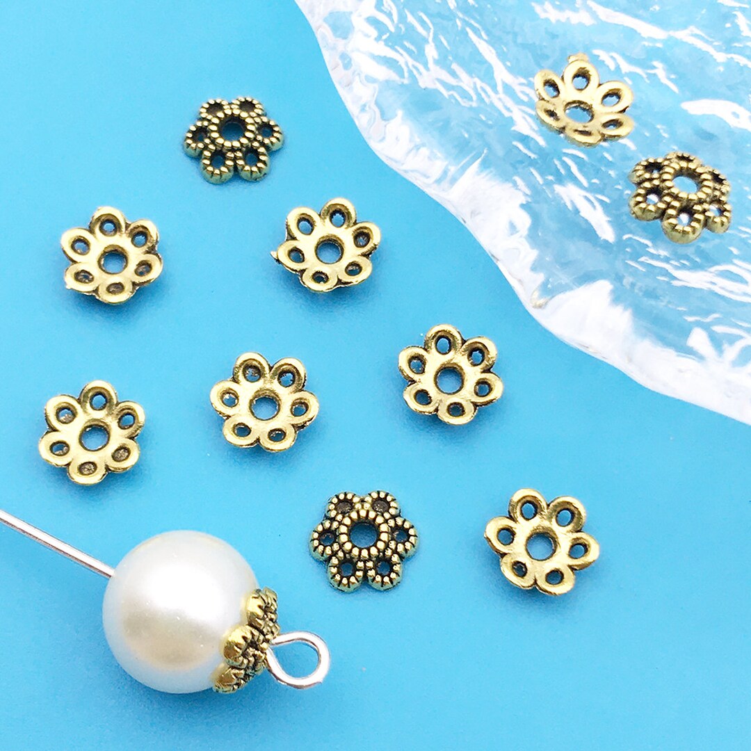 50/100pcs Antique Gold Alloy Beads Caps, Flower Bead, Bulk Spacer Beads ...