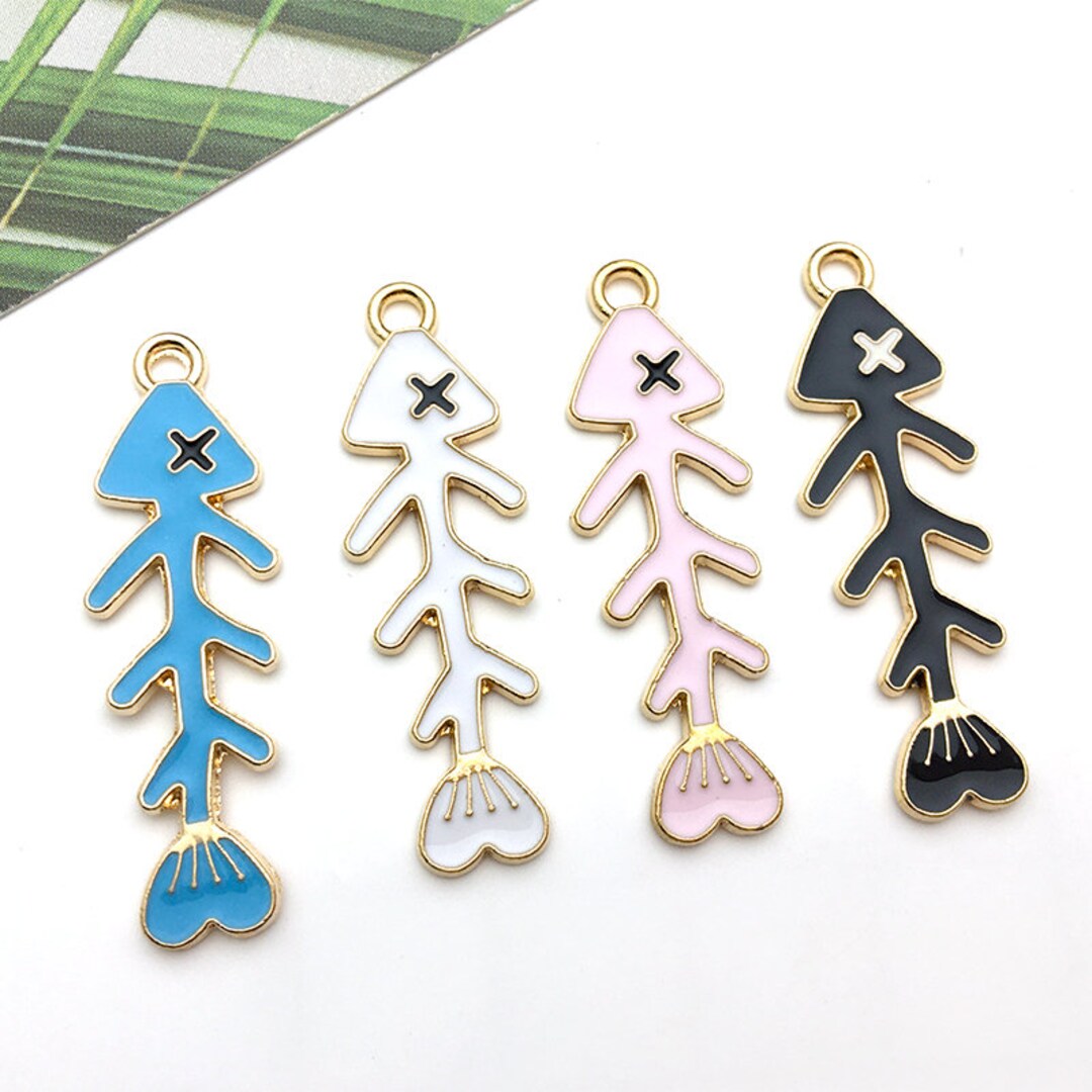 10/20pcs Enamel Fishbone Charm Cute Gold Plated Fish Bone Pendant for ...