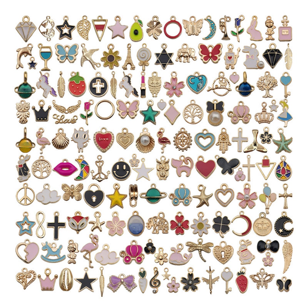 Mix 150PCS Enamel Gold Plated Charms Pendant for Jewelry Making Enamel ...
