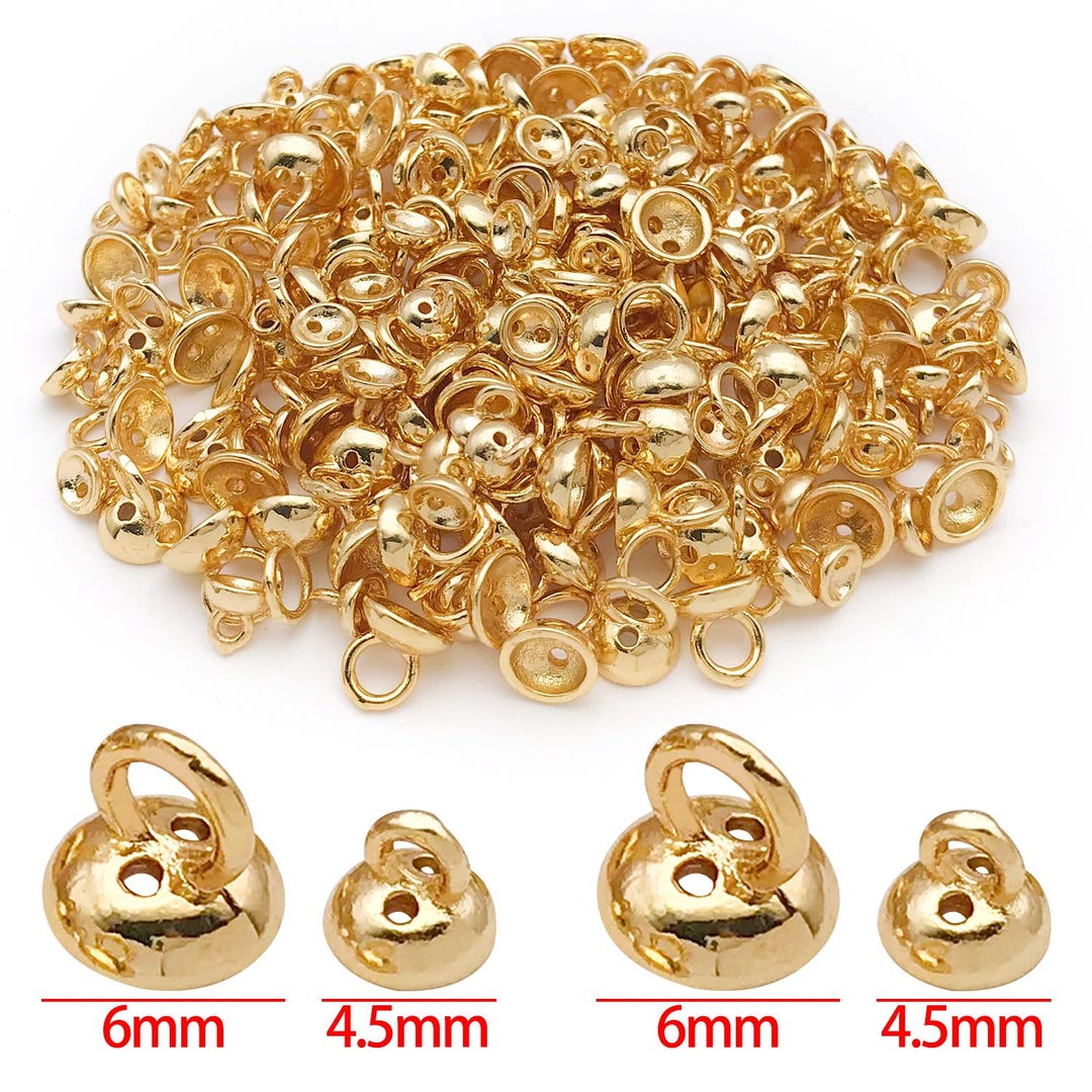 15/30/50pcs 18k Gold Plated Brass Bead End Cap With Hole Bead Cap With ...