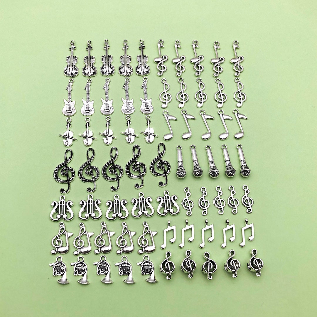 Mix 60/20pcs Bulk Antique Silver Music Musical Instrument Guitar Charms ...