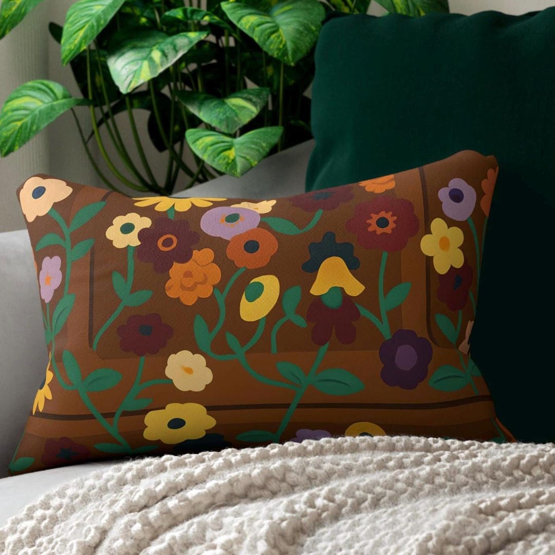 Eras Inspired Floral Pattern Lumbar Pillow | Brown Boho Flower Design ...