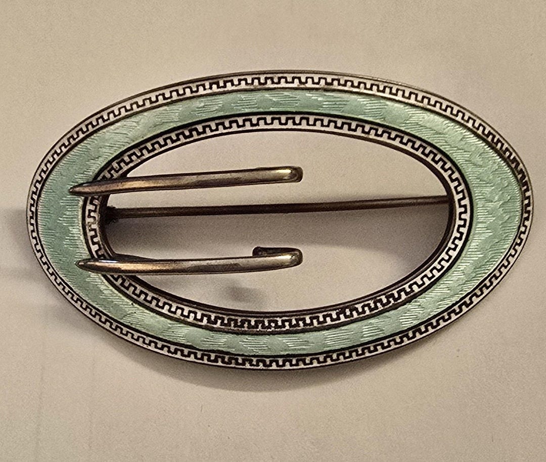 William B Kerr Sterling Silver Green Guilloche Enamel Belt Sash Buckle ...