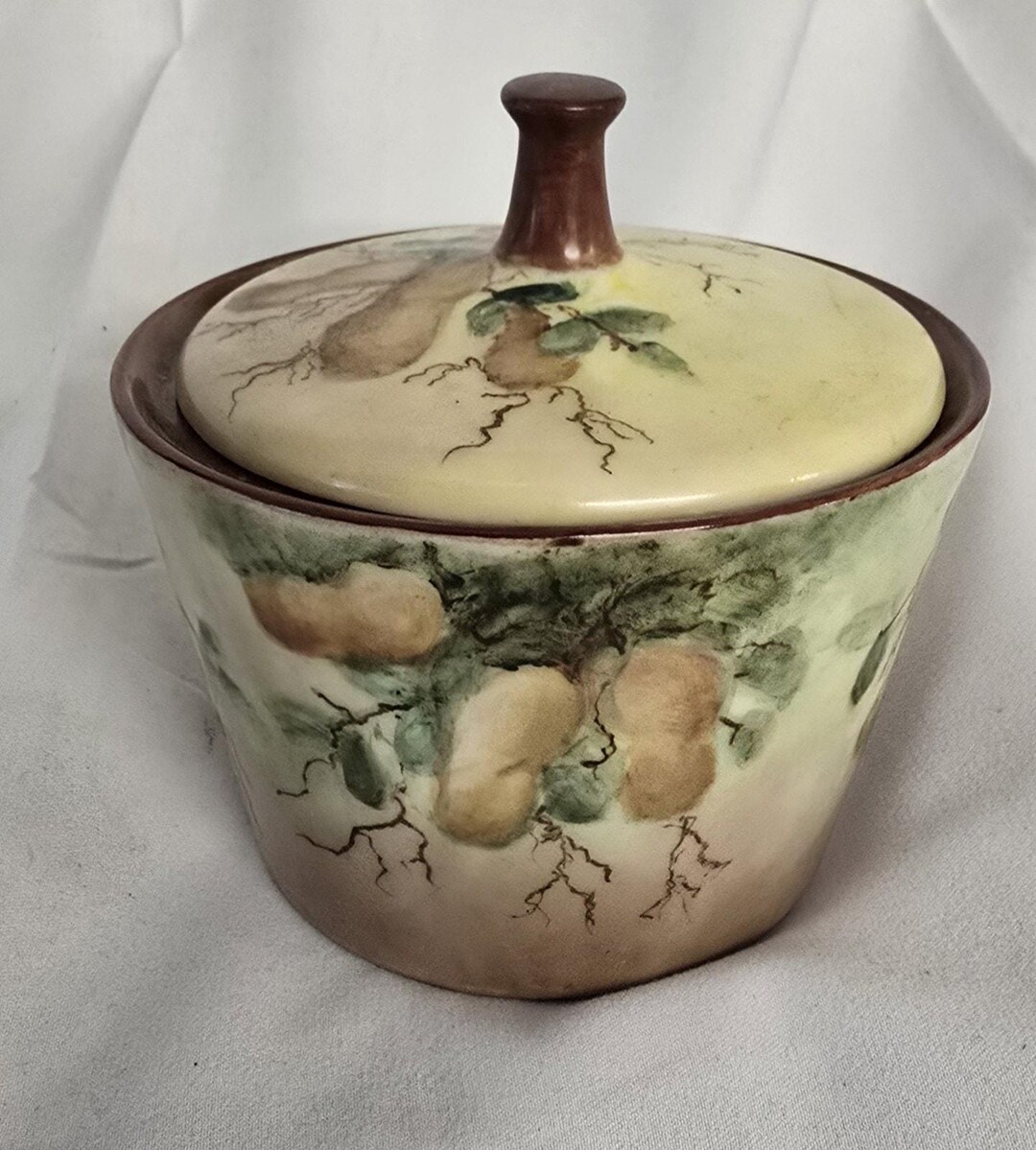 Antique Hand Painted Porcelain Covered Jar Sugar Bowl Signed Ruth ...