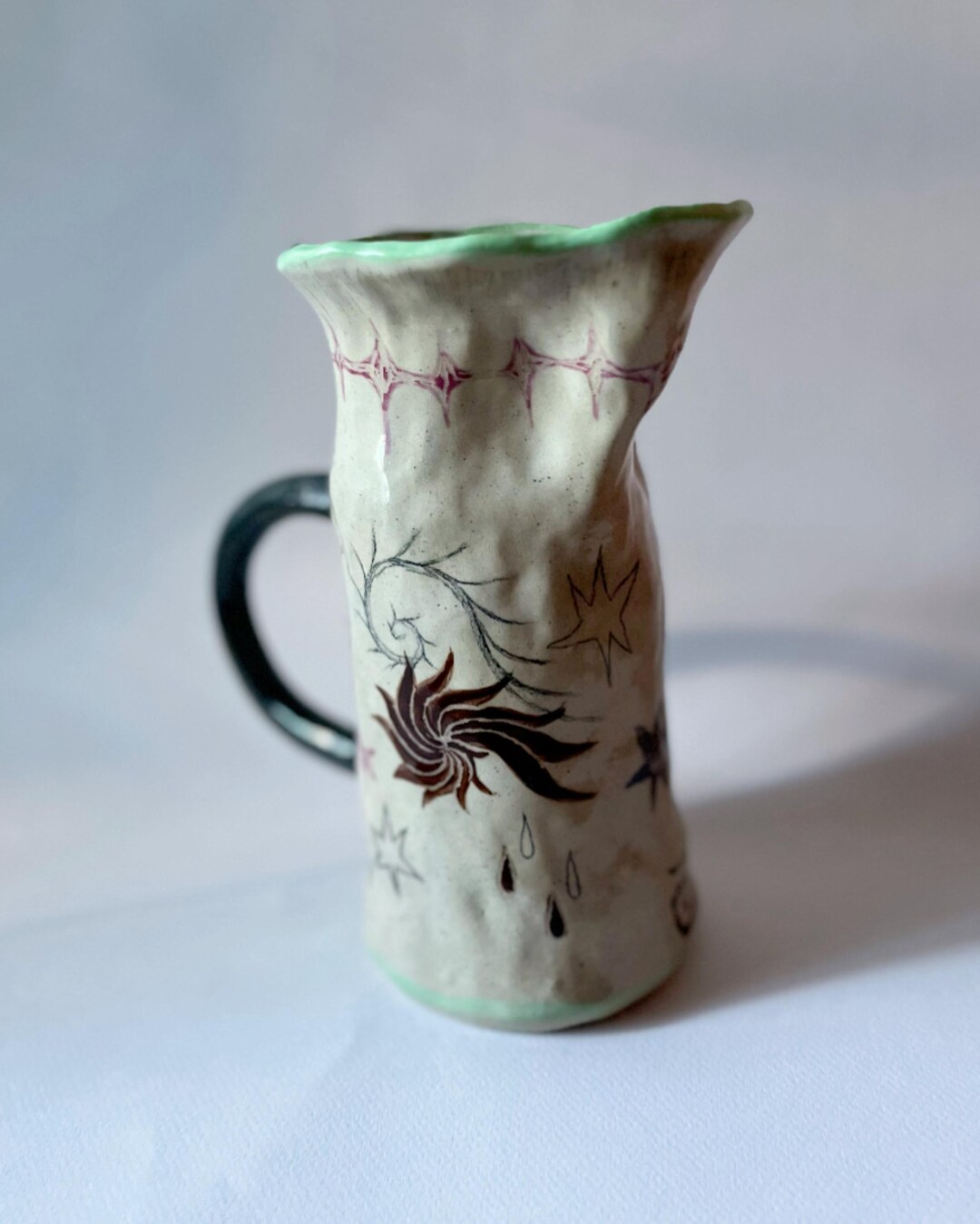 Handbuilt Ceramic Water Pitcher: Hand-painted Sgraffito Jug - Etsy