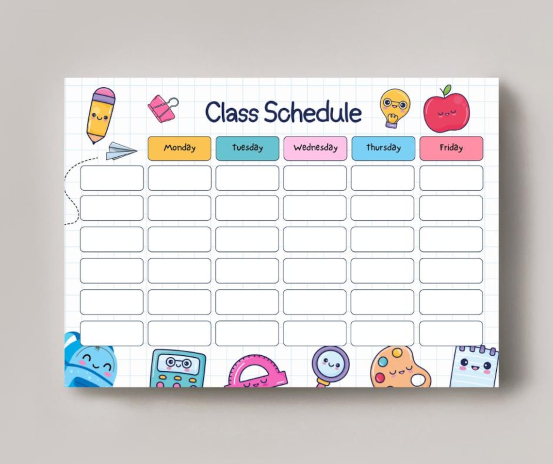 Kawaii School Schedule Printable | Kids Weekly Planner | Printable PDF ...