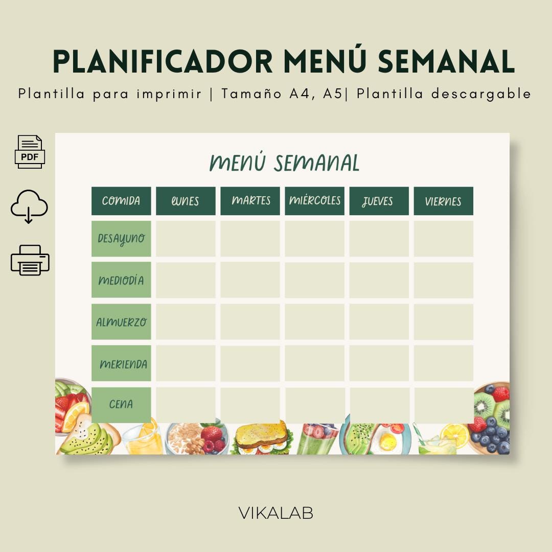 Printable Horizontal Weekly Meal Planner | Food Journal | A4/A5 ...
