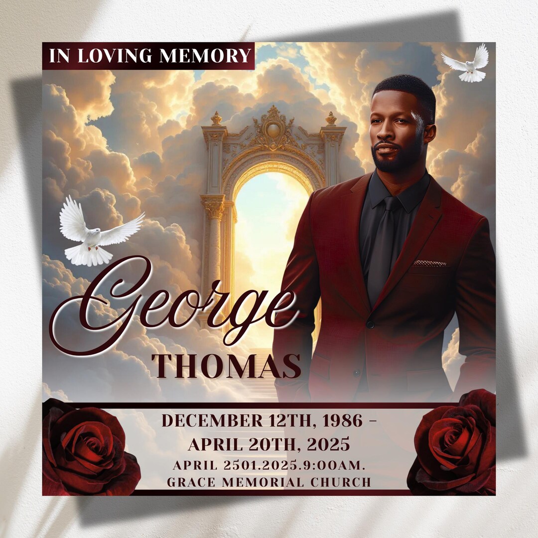 Maroon Roses Funeral Announcement Flyer: Editable Canva Template ...